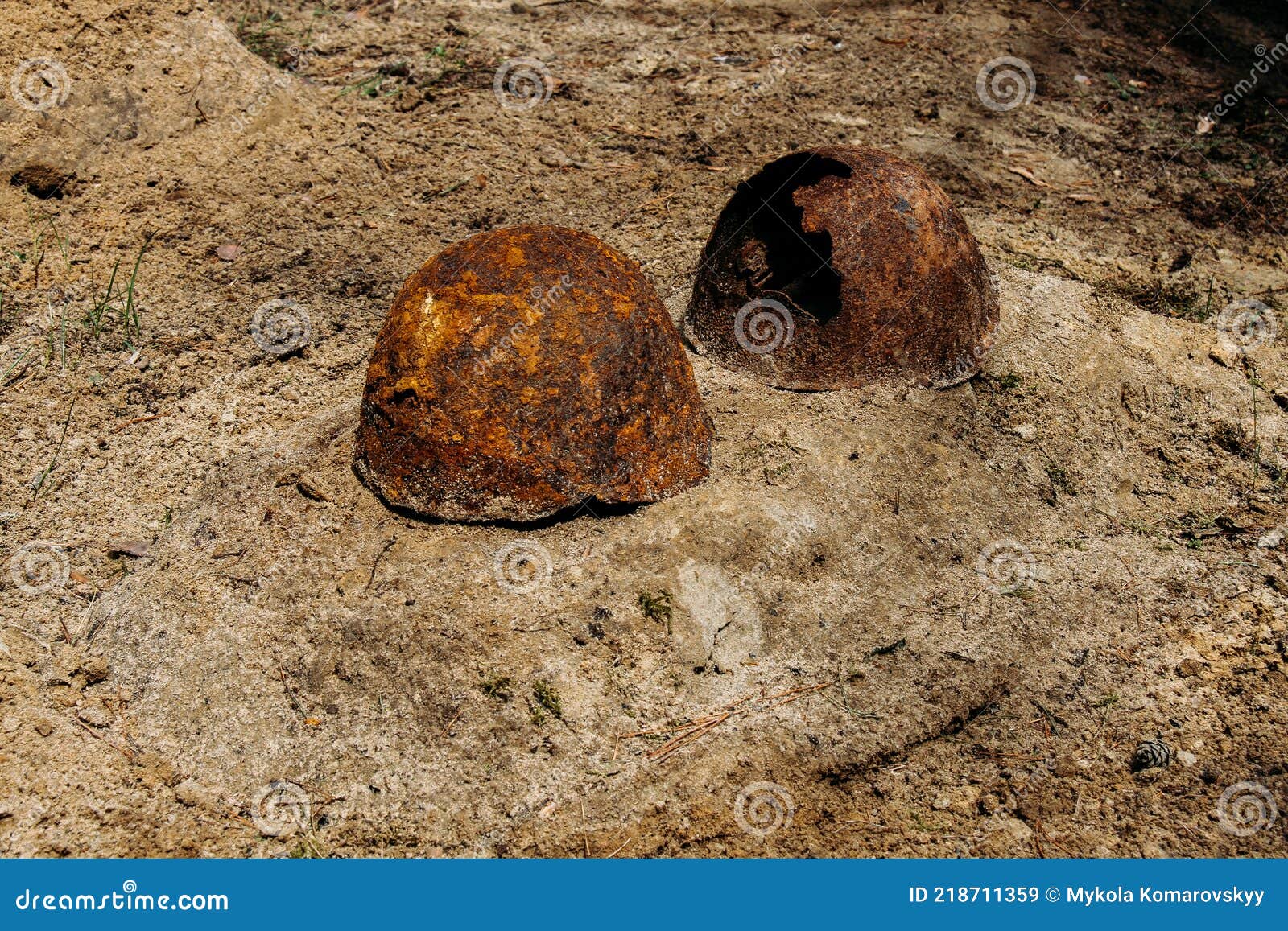 Rusty military helmets stock image. Image of soldier - 218711359