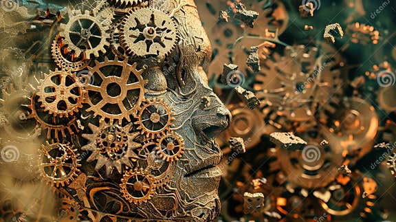 A Rusty Mind S Mechanical Gears Explode in a Darkened Reality Stock ...