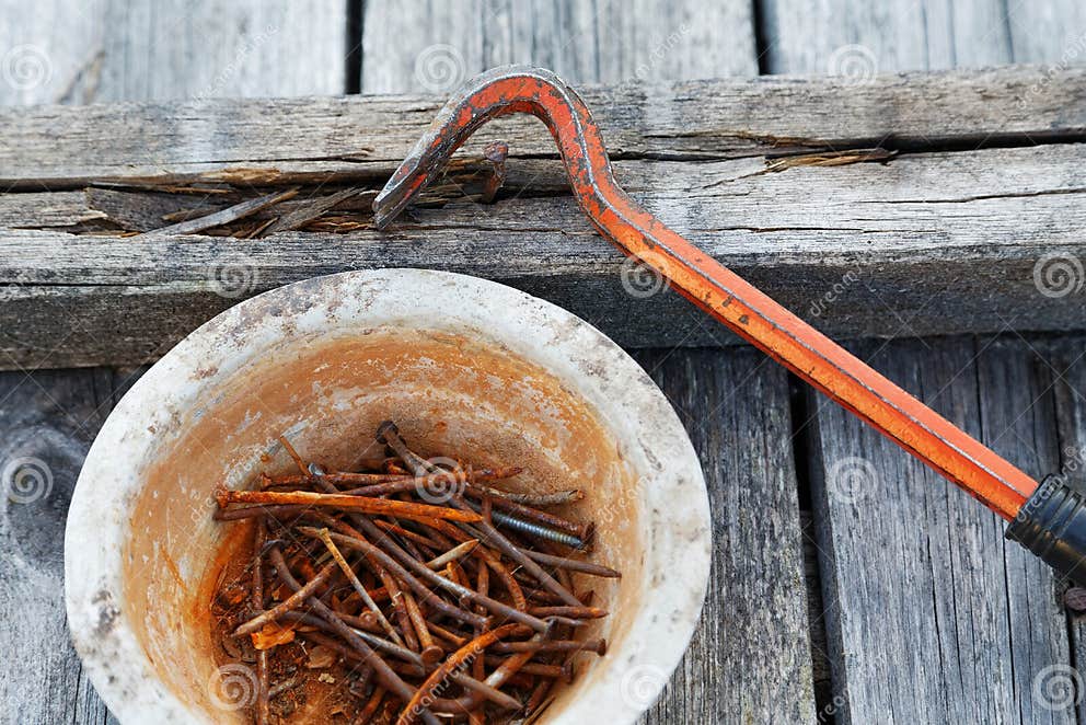 Rusty Nails and Nail Puller Stock Image - Image of power, carpentry ...
