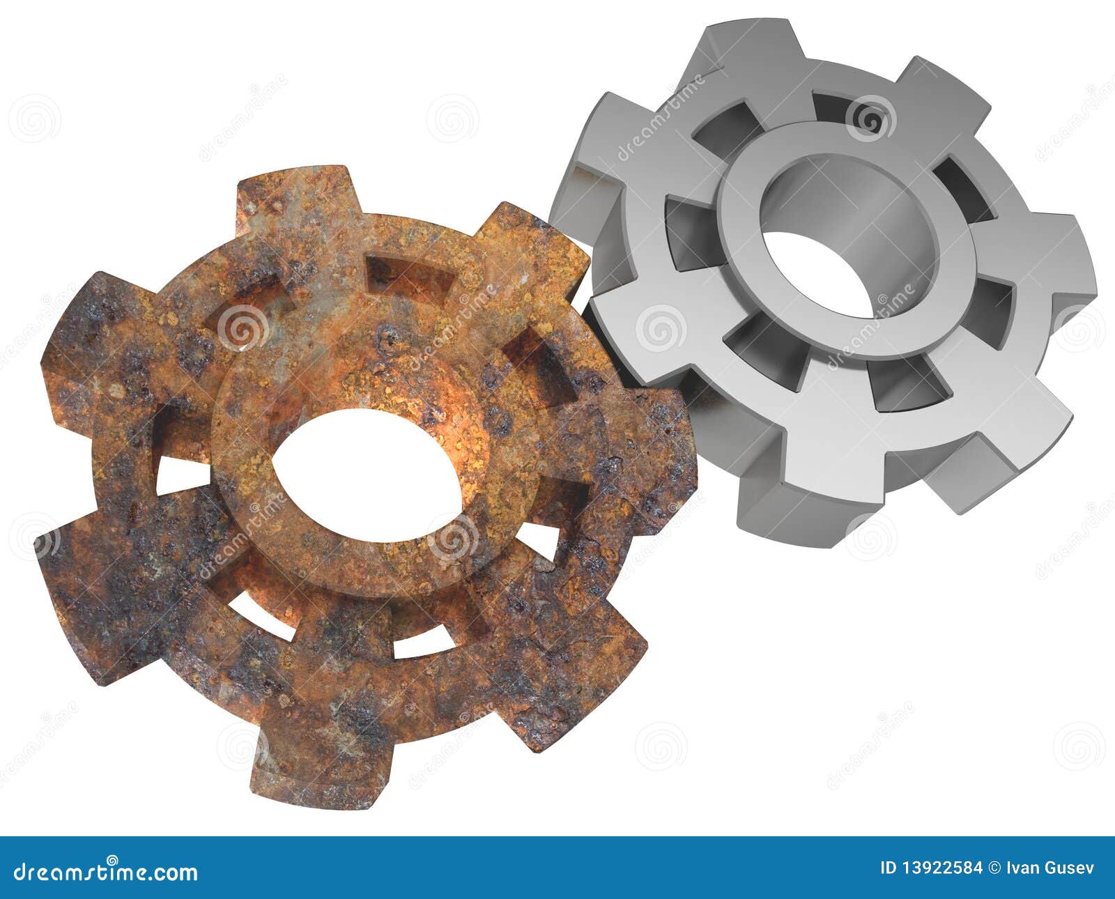 Rusty and new gears stock illustration. Illustration of detail - 13922584