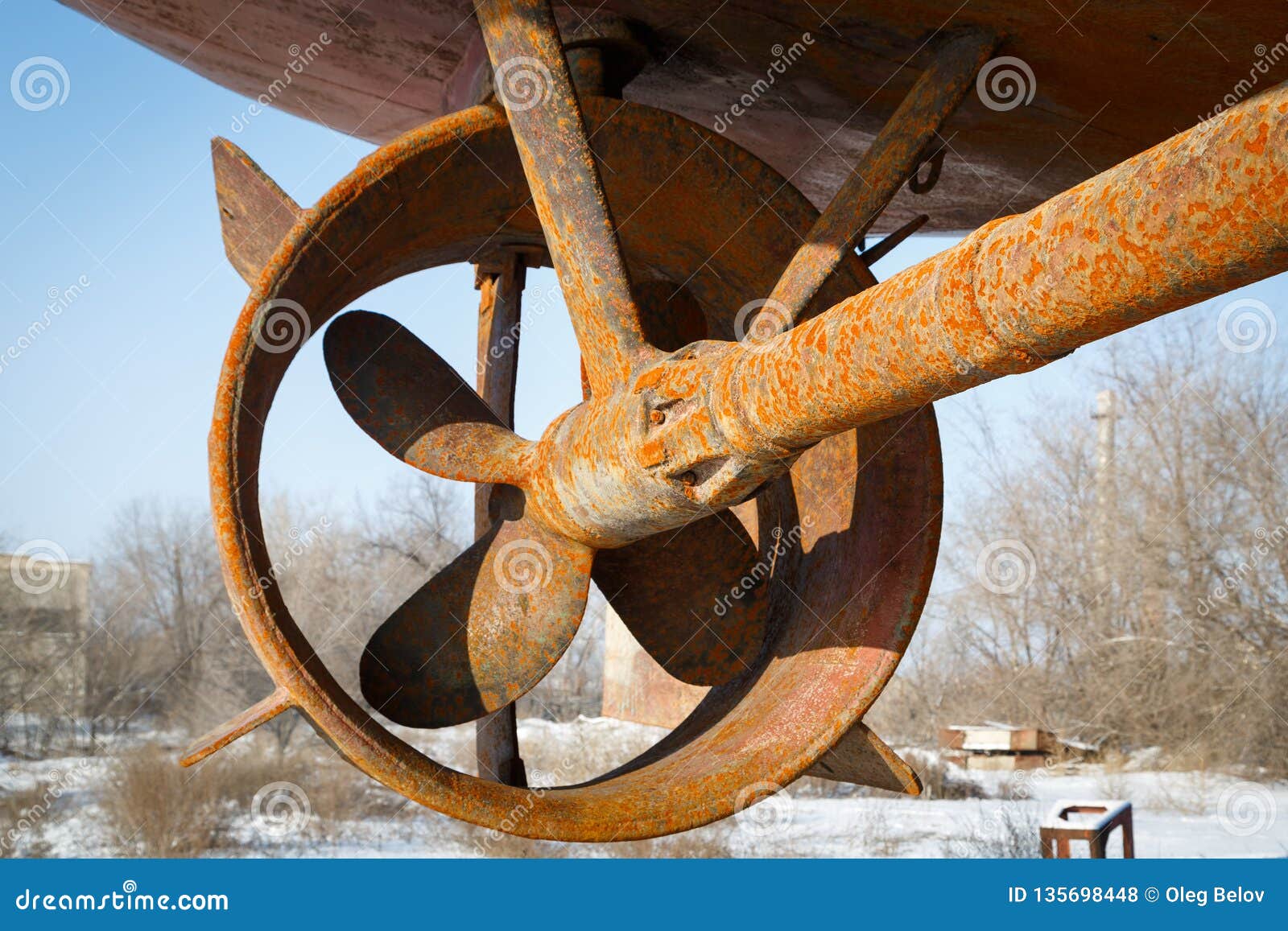 Rusty In The Nozzle, The Rudder And Shaft Of The Ship, Standing In A ...