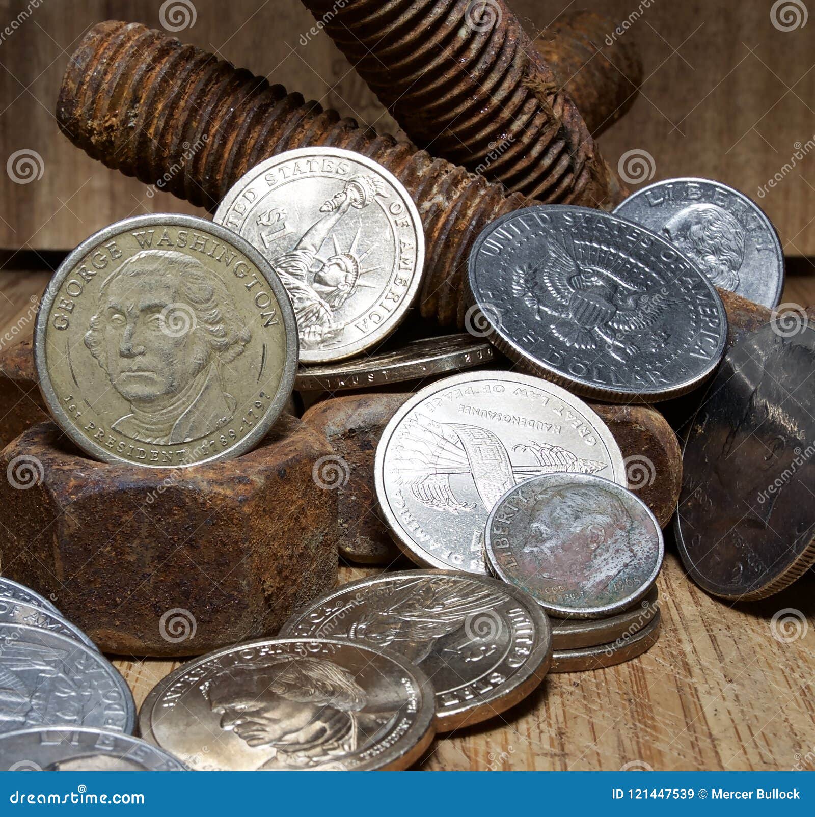 Rusty Nuts and Bolts and U.S. Coins Stock Image - Image of rusty, tire ...