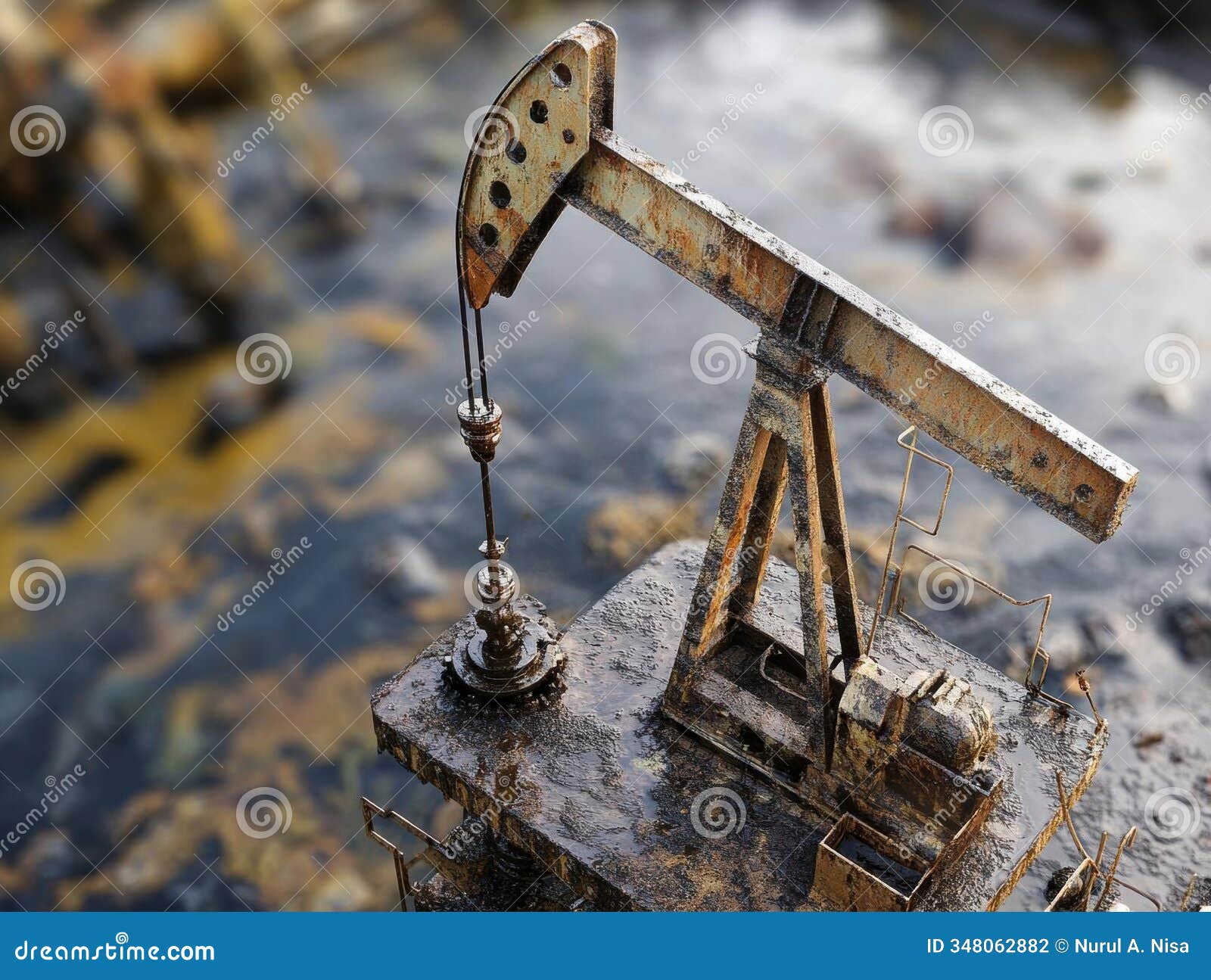 Rusty Oil Pump Jack Standing in a Pool of Oil - a Symbol of ...