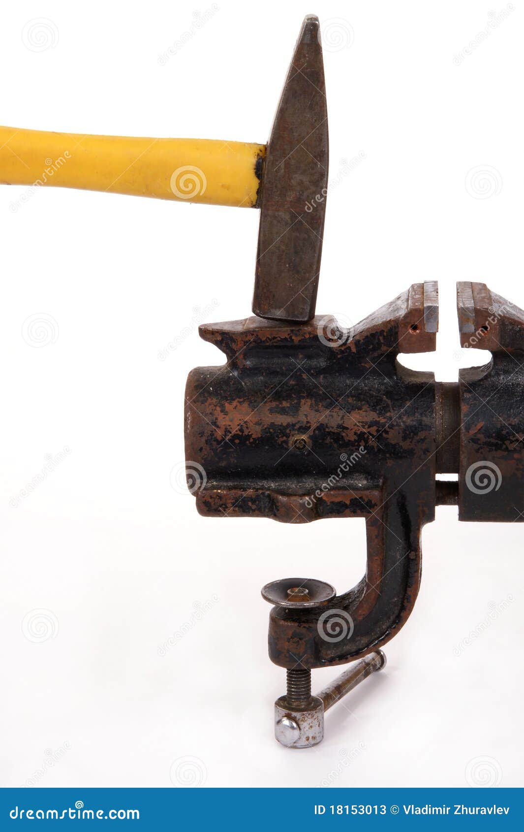 Rusty Old Bench Vise And A Hammer Stock Image - Image of work, clamp ...
