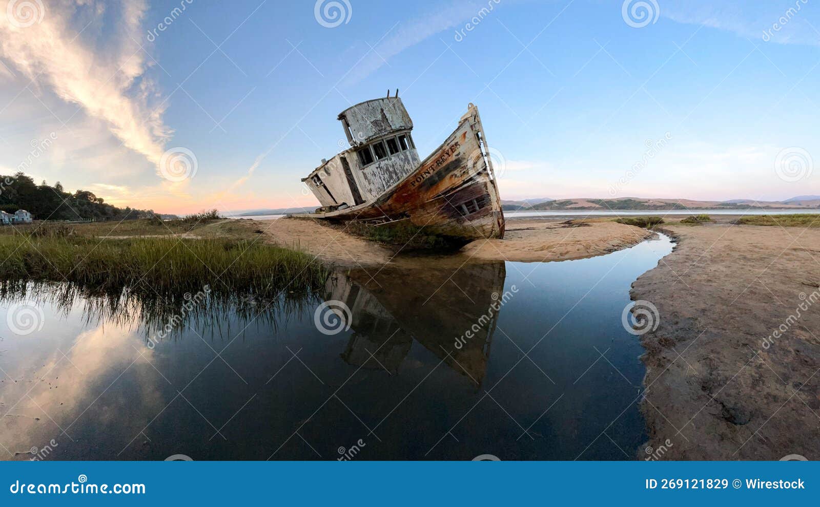 Rusty Old Boat on the Coast with Reflected on Water Stock Image - Image ...