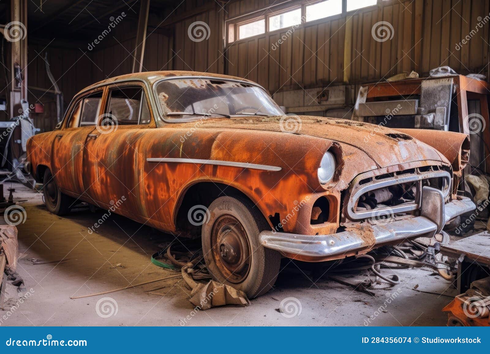 Rusty Old Car before Restoration Process Begins Stock Illustration ...