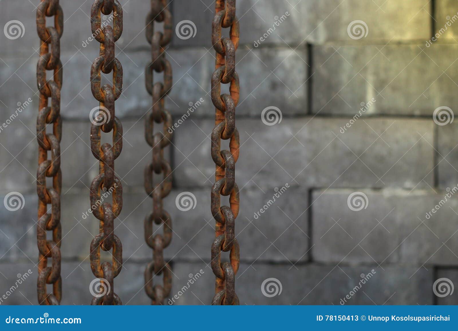 Rusty Old Chain Hanging on Over the Brick Wall Background Stock Image ...
