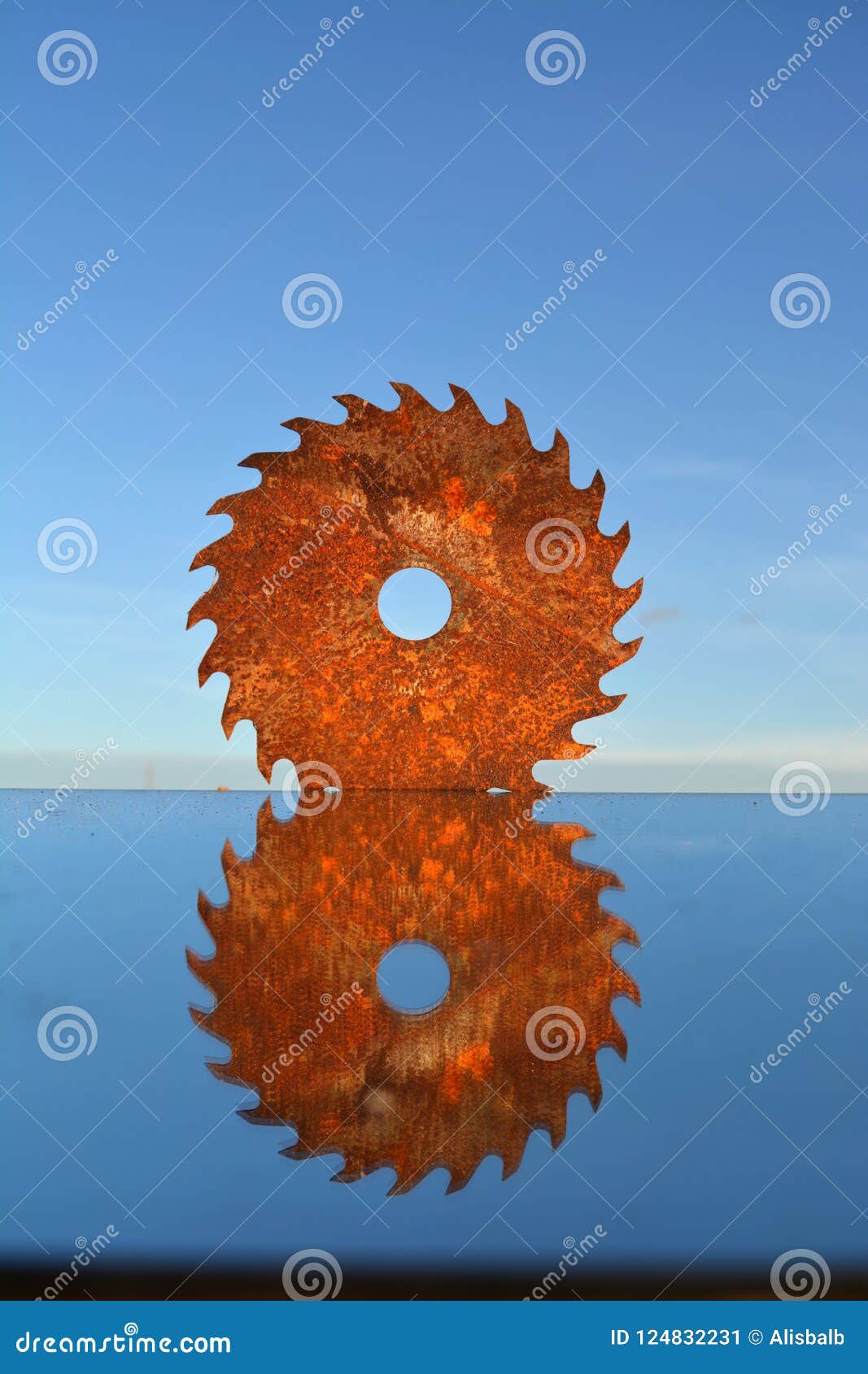 Rusty Old Circuliar Saw Disc with Reflection on Mirror Stock Image ...