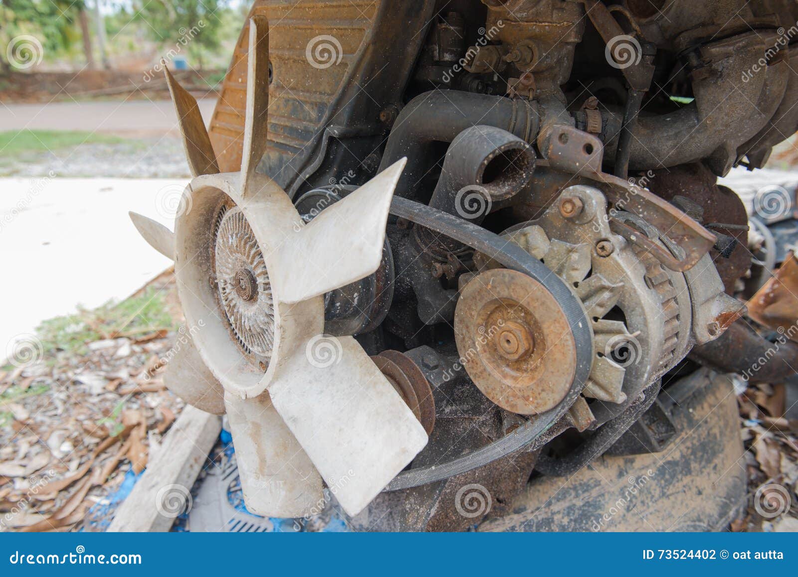 Rusty Old Dirty Car Engine Crash Repairs. in Workshop Stock Photo ...