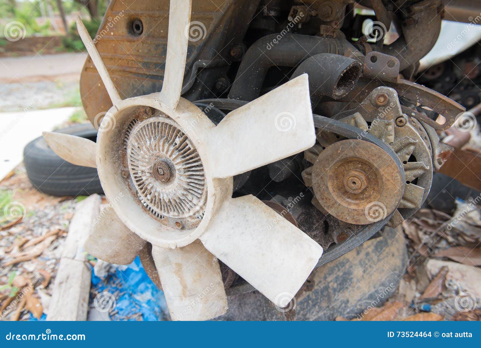 Rusty Old Dirty Car Engine Crash Repairs. in Workshop Stock Photo ...
