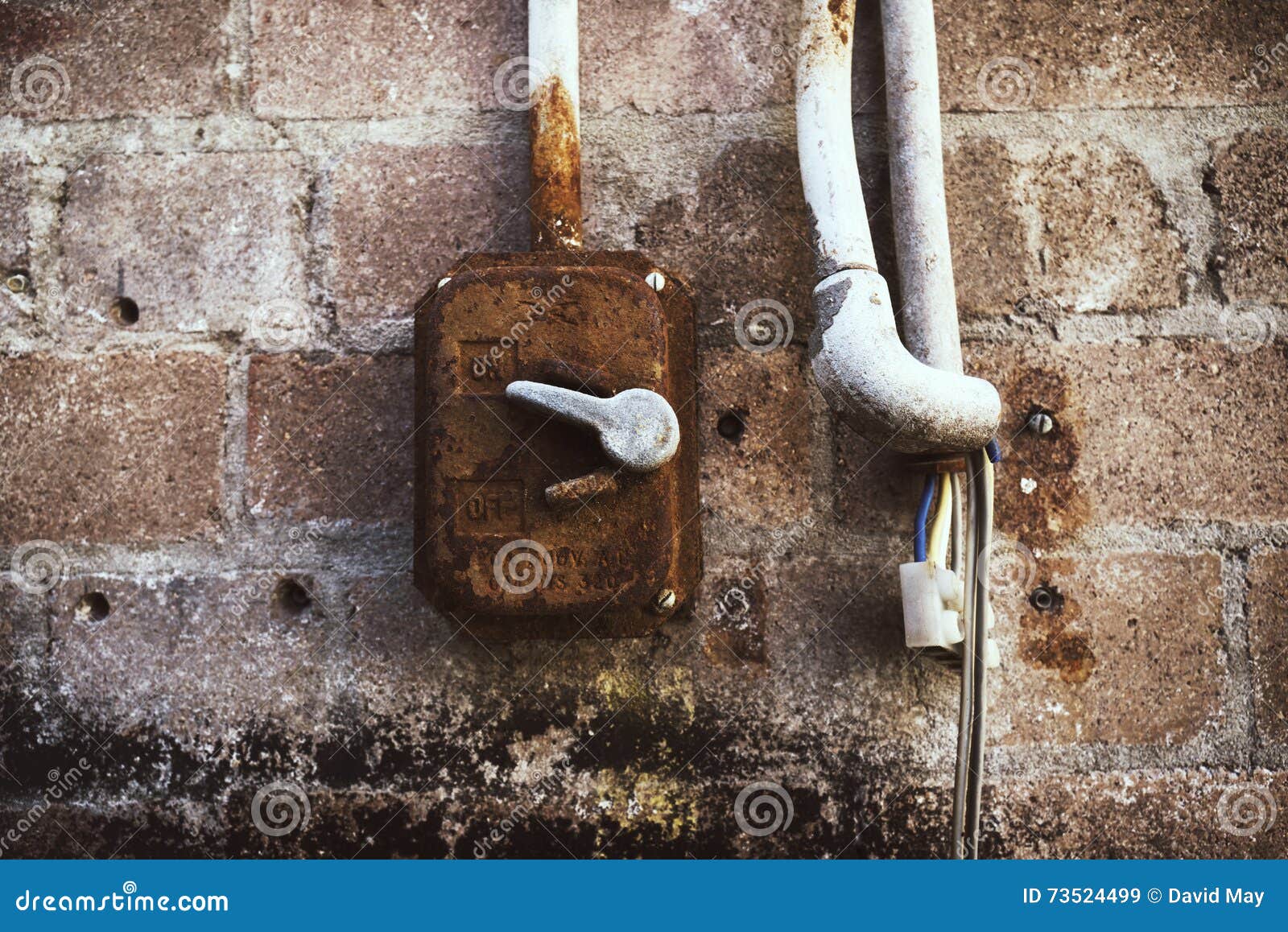 Rusty Old Electric Switch Bare Cables Brickwall Stock Image - Image of ...