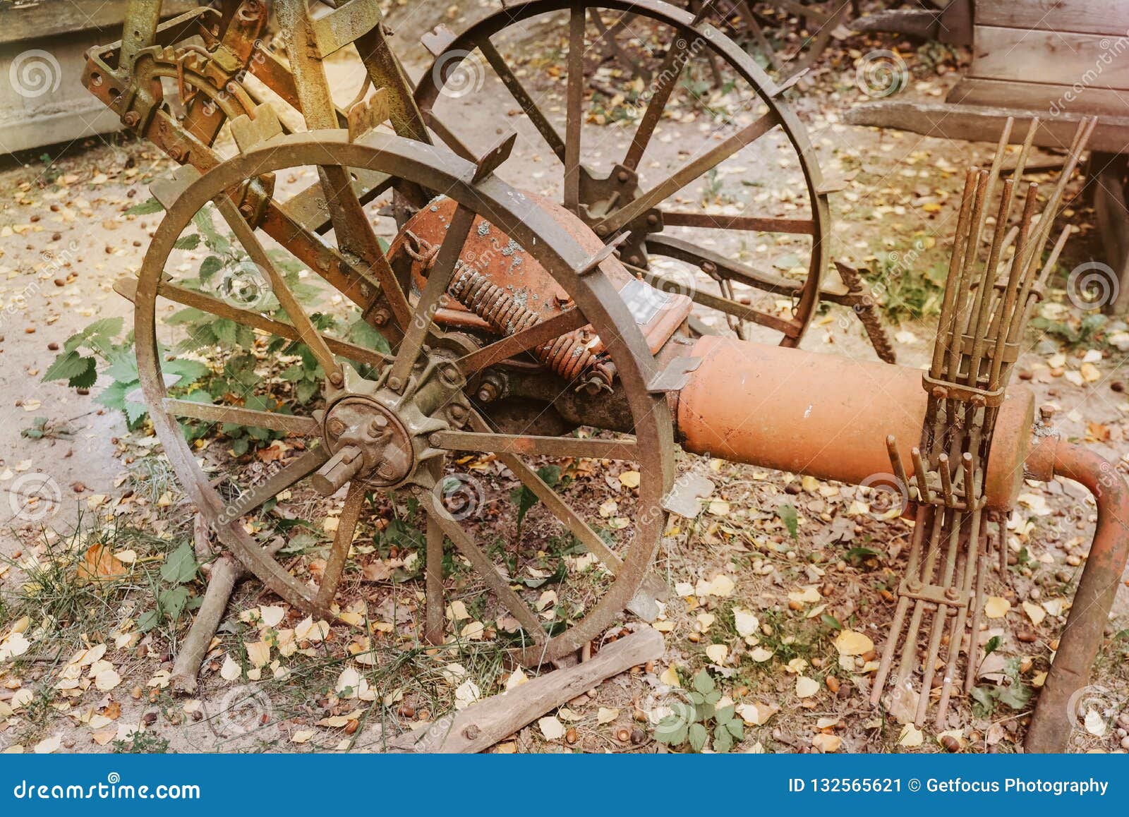 Rusty old farm machinery stock image. Image of derelict - 132565621