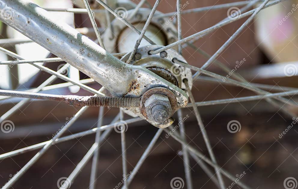 Rusty on Old Front Bicycle Wheel Hub, Close Up Stock Photo - Image of ...