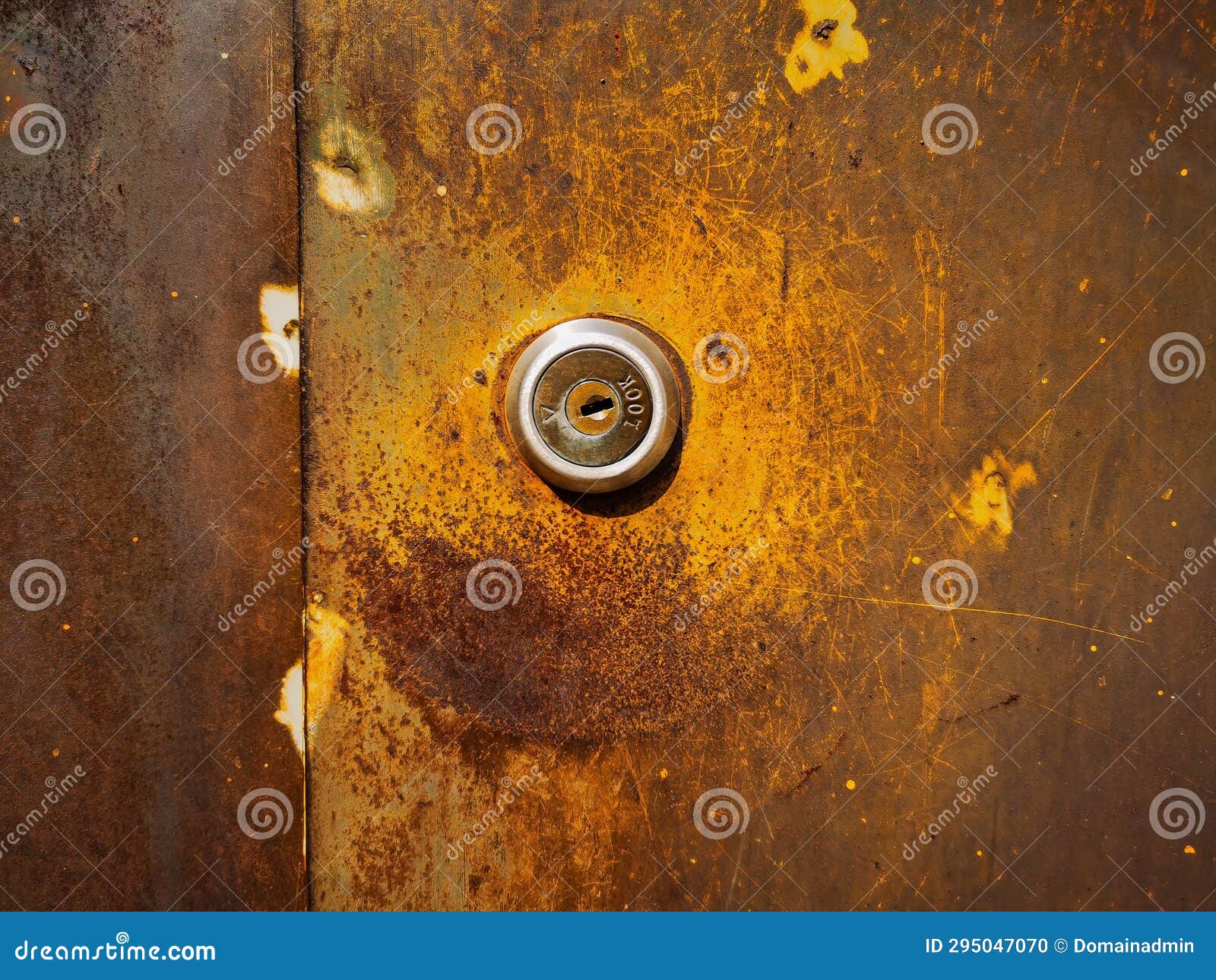 A Rusty Old Iron Gate with Rust Stains and a Circular Lock Stock Photo ...