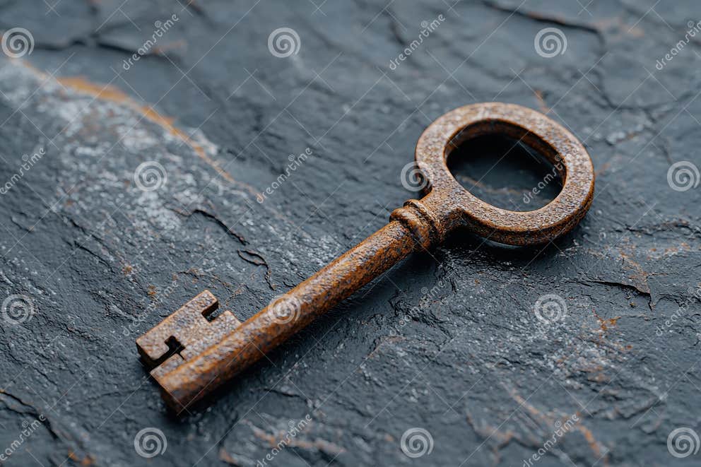 Rusty Old Key on a Slate Surface Stock Illustration - Illustration of ...