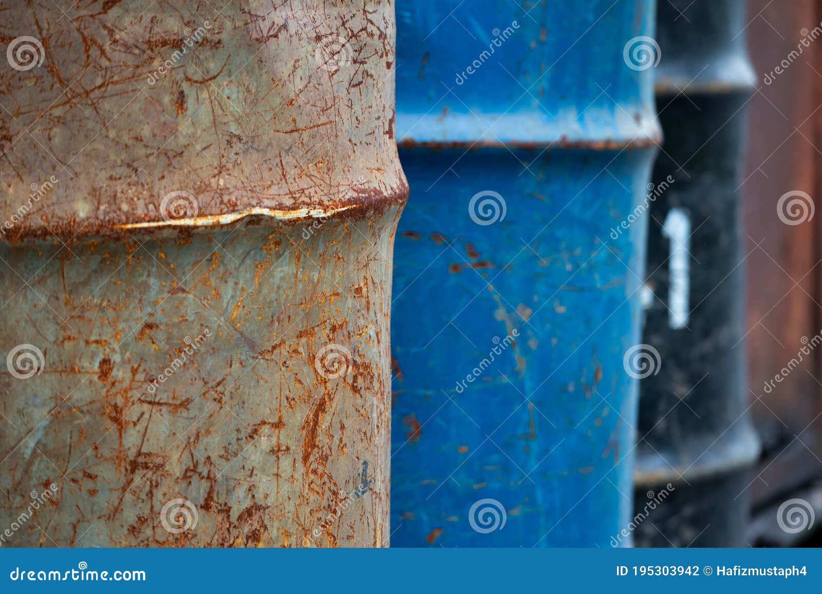 Rusty Old Metal Drum Lined Up Outside the Warehouse Stock Photo - Image ...