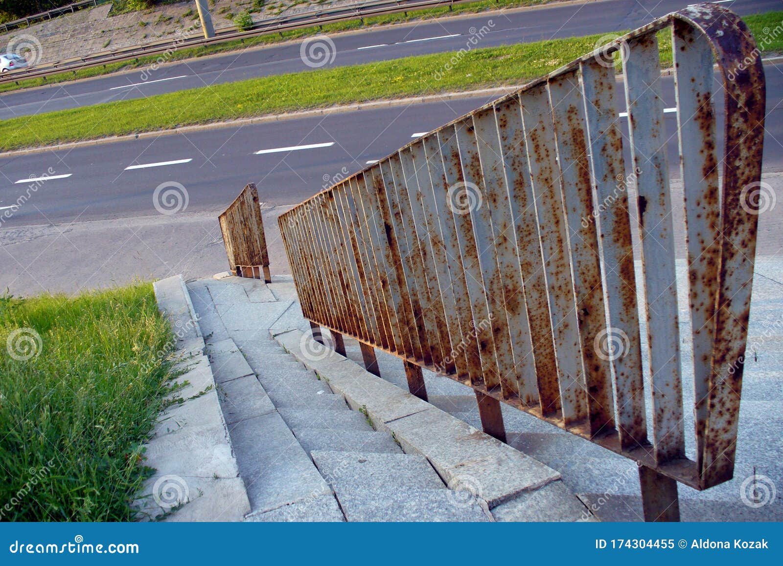 Rusty Old Railing and Stairs on the Street Stock Image - Image of ...
