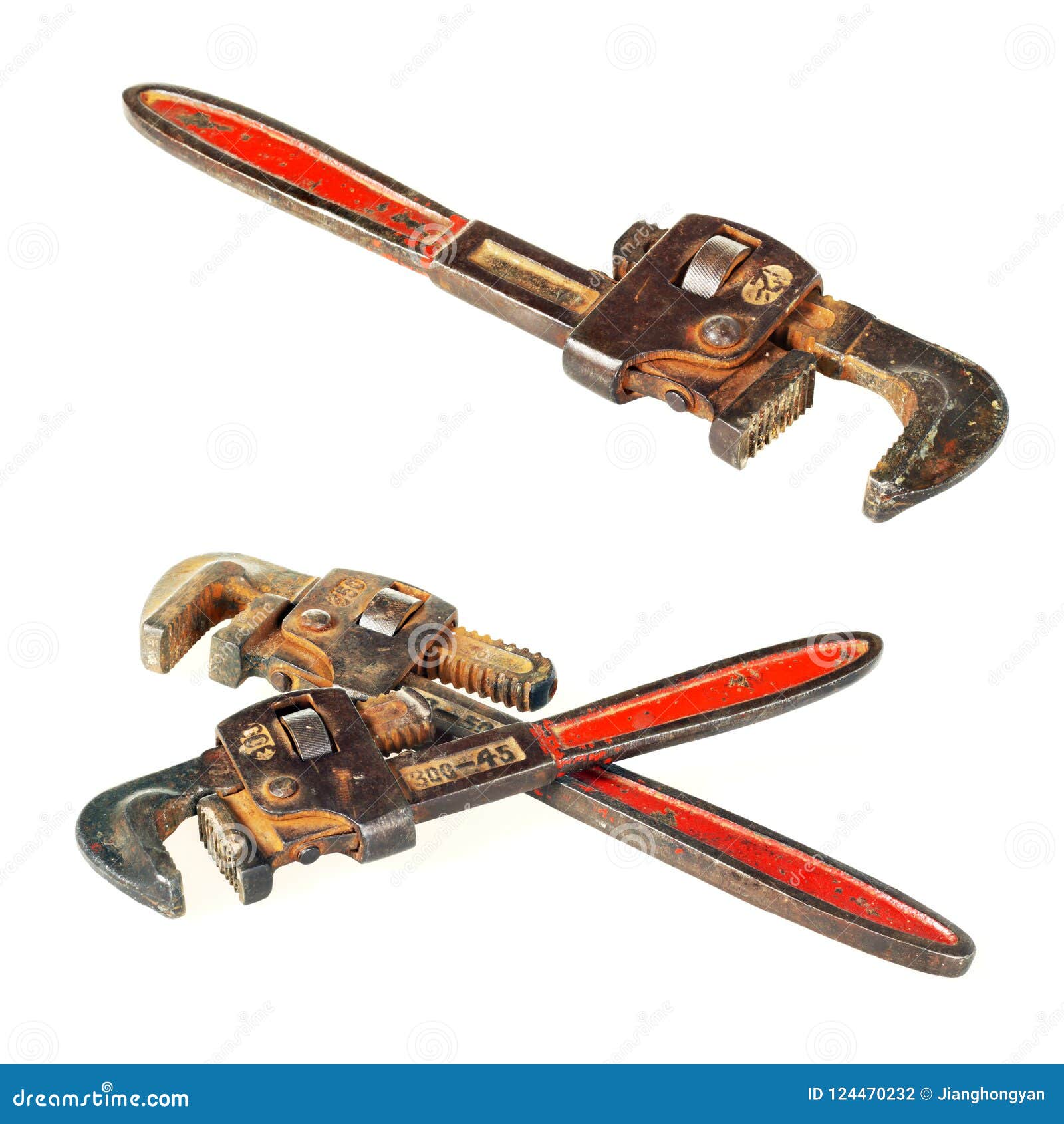 Rusty old red pipe wrench stock photo. Image of metal - 124470232