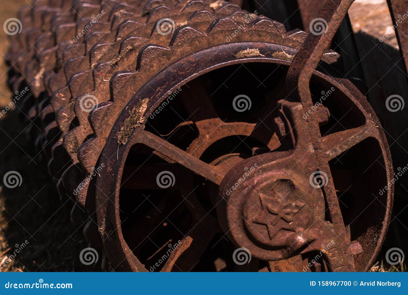 Rusty Old Roller Farm Equipment Stock Photo - Image of gear, detail ...