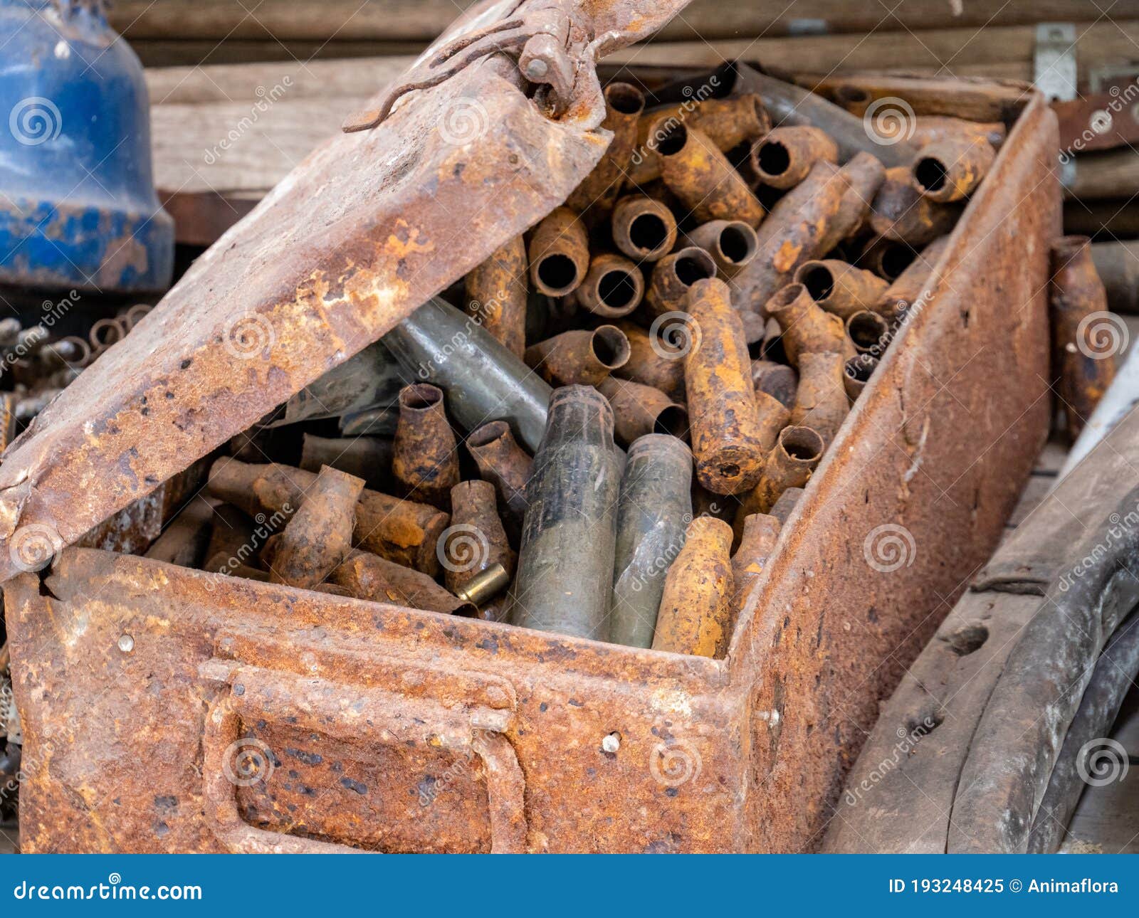 Rusty Old Rusty Metal Box with Ammunition Stock Image - Image of ...