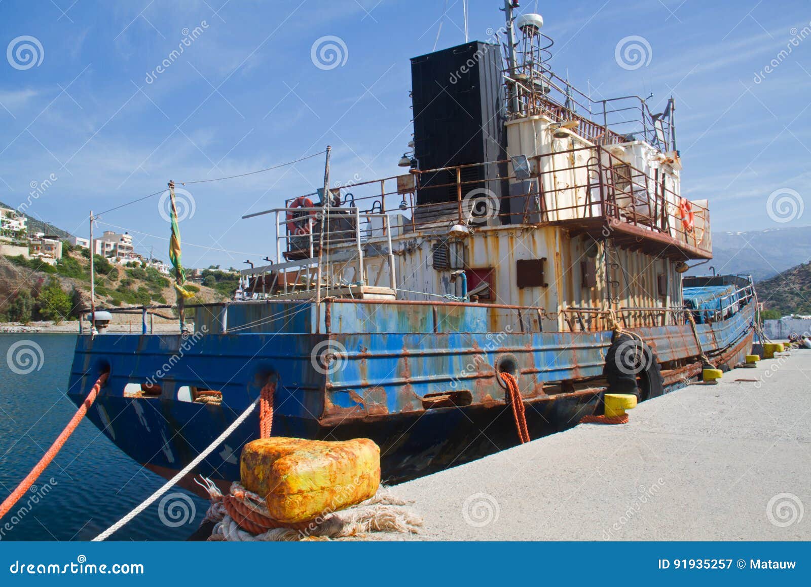Rusty old ship in harbor stock image. Image of freight - 91935257