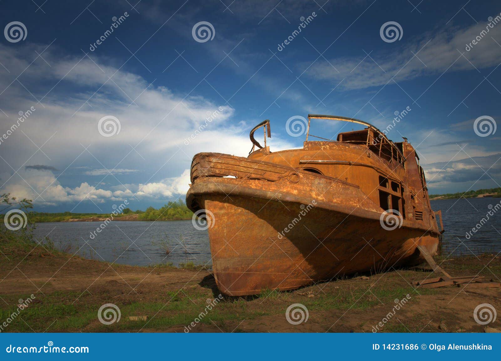 The Rusty Old Ship on River Coast Stock Photo - Image of obsolete, view ...