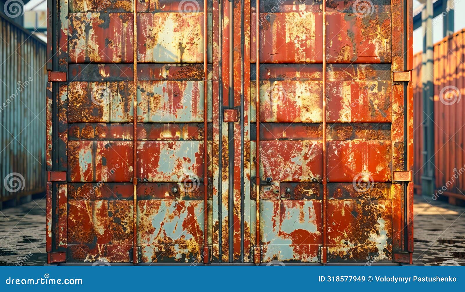 Rusty Old Shipping Container with a Door Stock Image - Image of ...