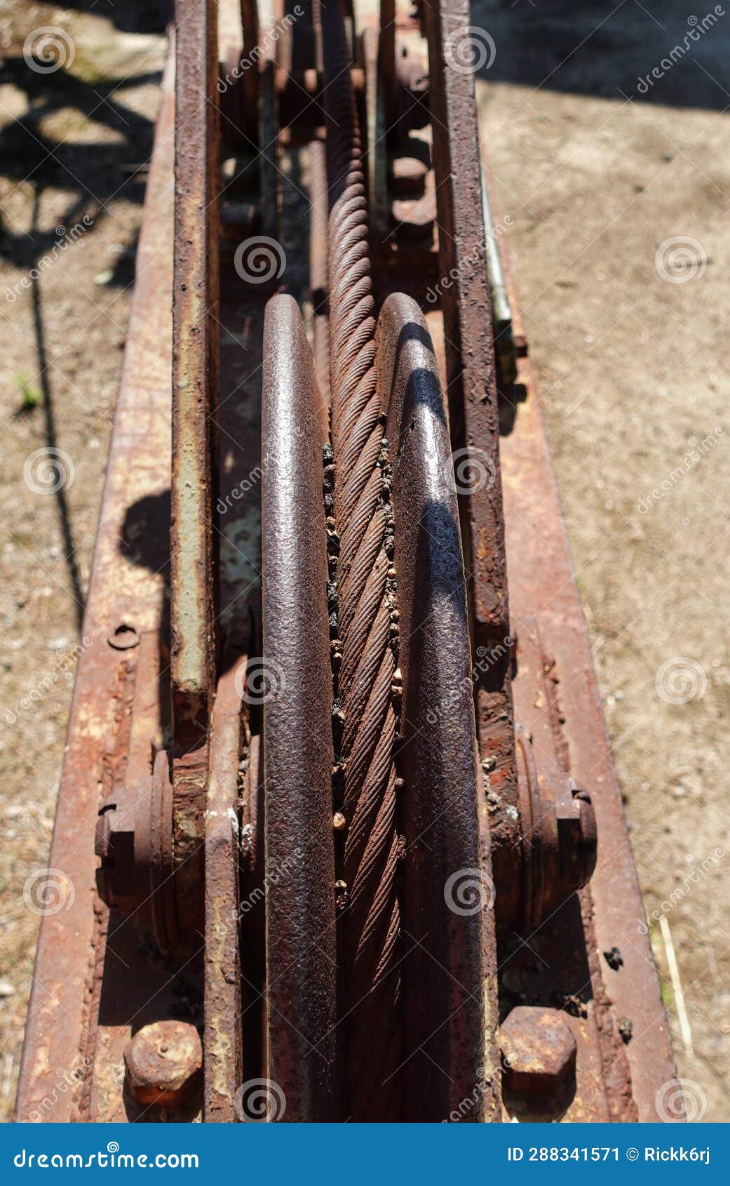 Rusty Old Steel Cable Wrapped Around Old Pulley Stock Image - Image of ...