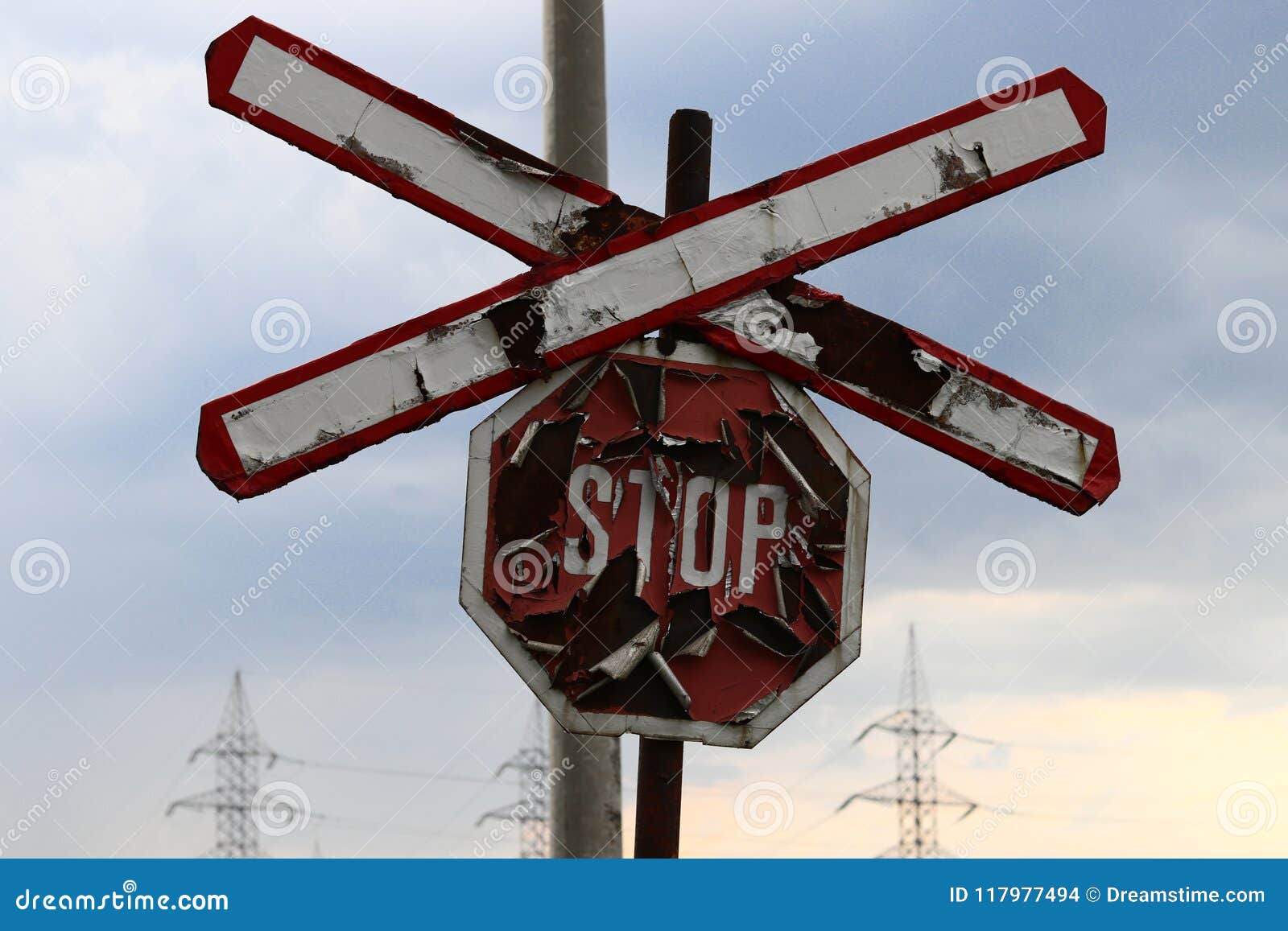 Rusty Old Stop Sign for the Train Stock Photo - Image of sunset, rusty ...