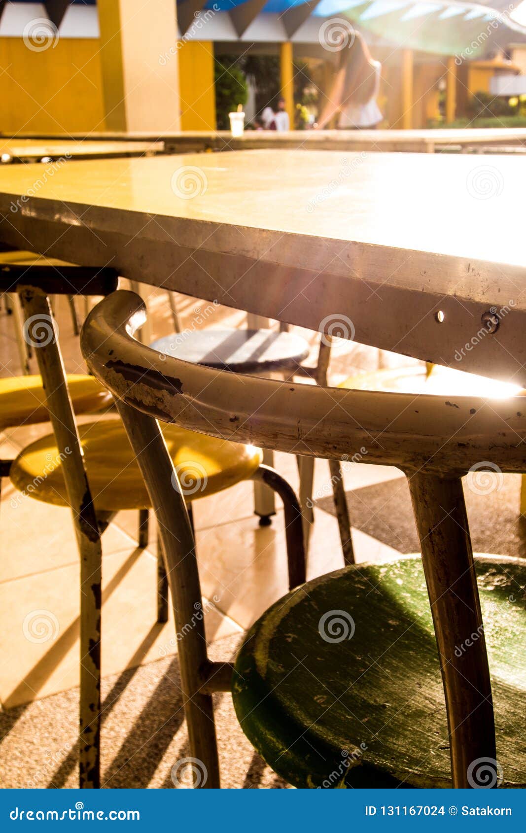 Rusty and Old Tables and Chairs in the Cafeteria Stock Photo - Image of ...