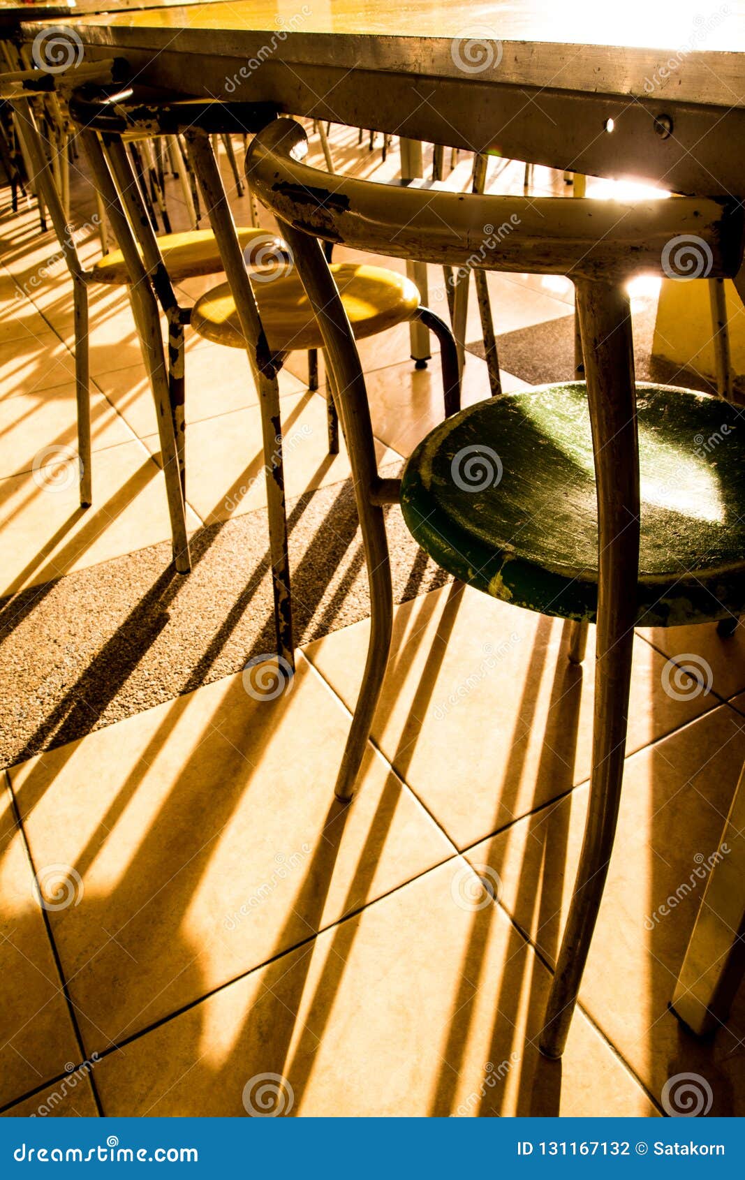 Rusty and Old Tables and Chairs in the Cafeteria Stock Photo - Image of ...