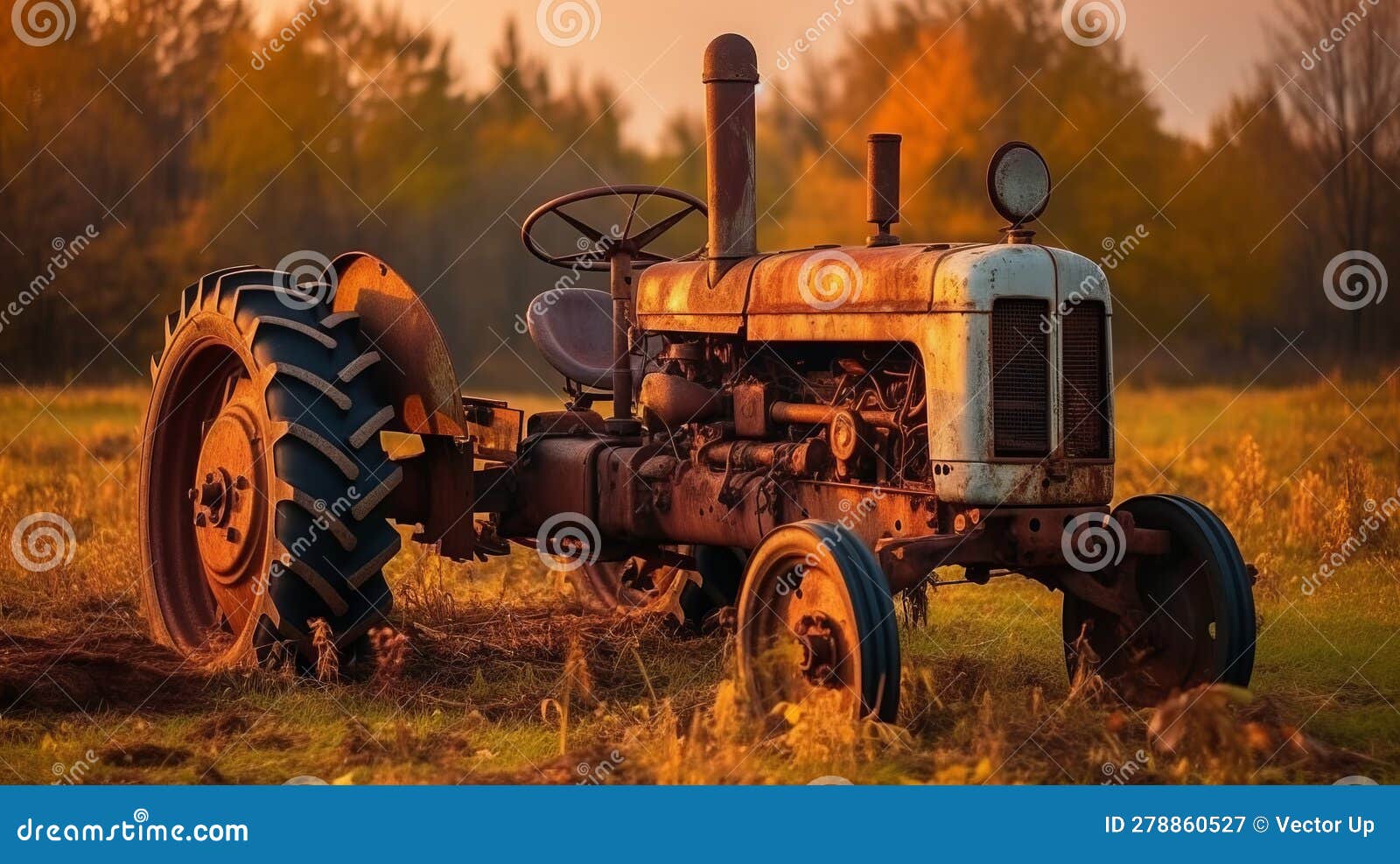 Rusty Old Tractor on the Field. Generative AI Stock Image - Image of ...