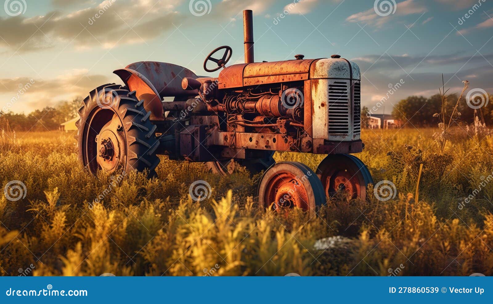 Rusty Old Tractor on the Field. Generative AI Stock Illustration ...
