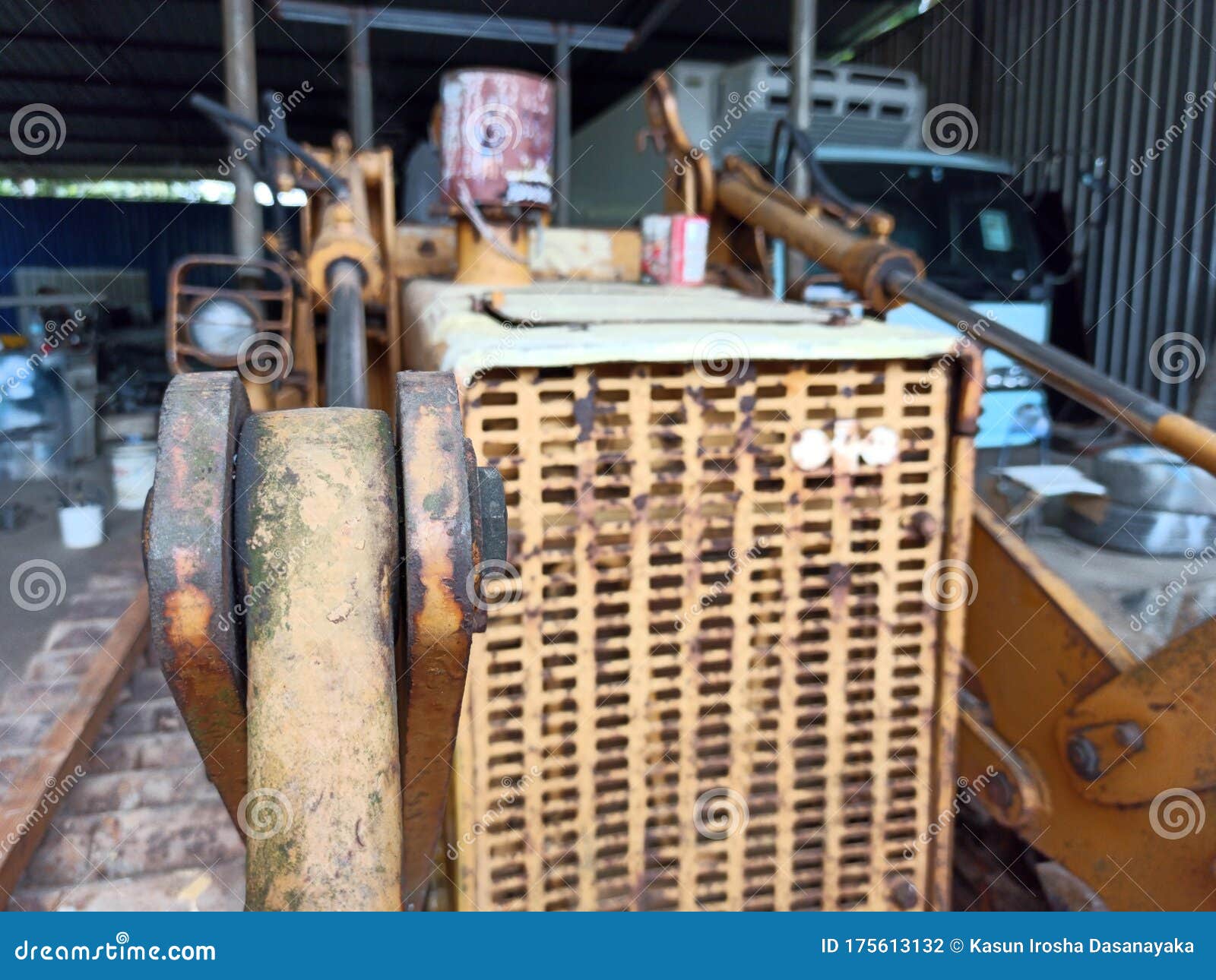 A Rusty Old Vintage Metal Backhoe Loader Closeup Stock Photo - Image of ...