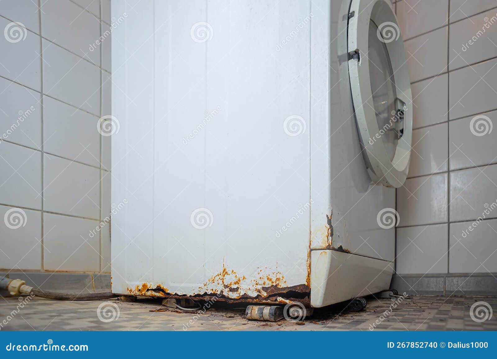 Rusty Old Washing Machine in a Bathroom - Broken Corner Stock Photo ...