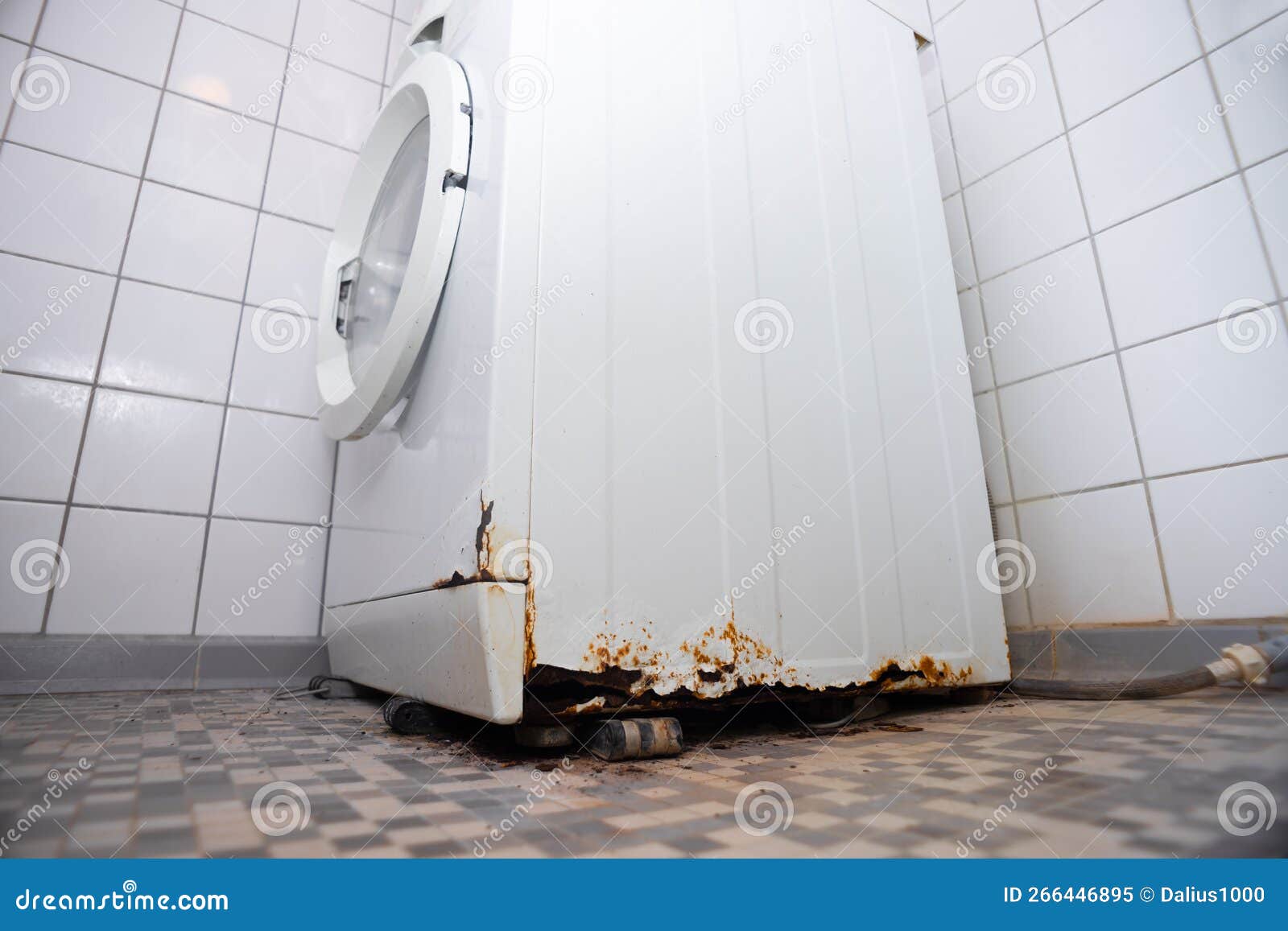 Rusty Old Washing Machine in a Bathroom - Broken Corner - Wide Angle ...