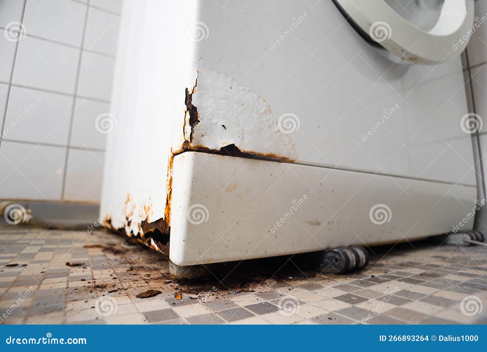 Rusty Old Washing Machine in a Bathroom - Broken Corner - Wide Angle ...