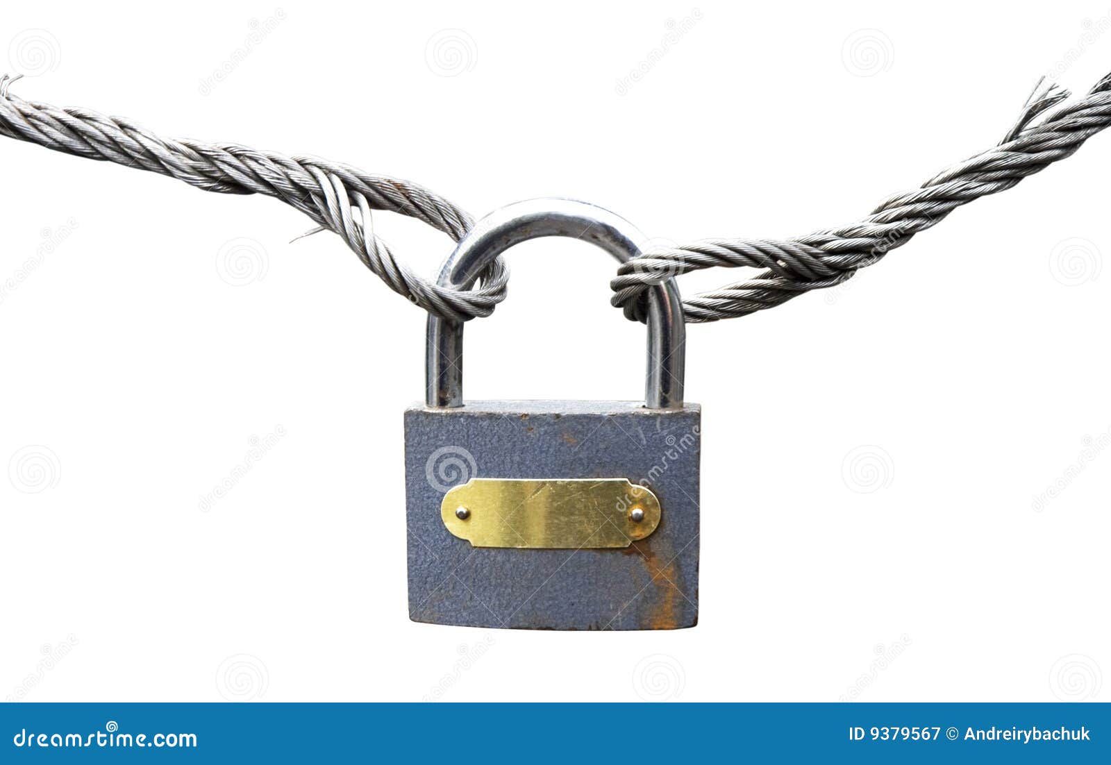 Rusty padlock on wire rope stock image. Image of rusty - 9379567