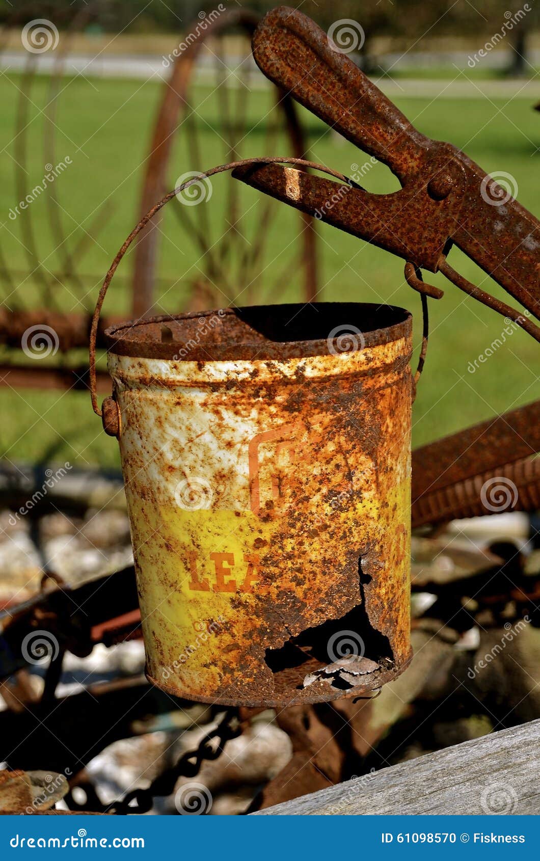 Rusty Pail Hangs on a Lever Stock Photo - Image of farming, feed: 61098570