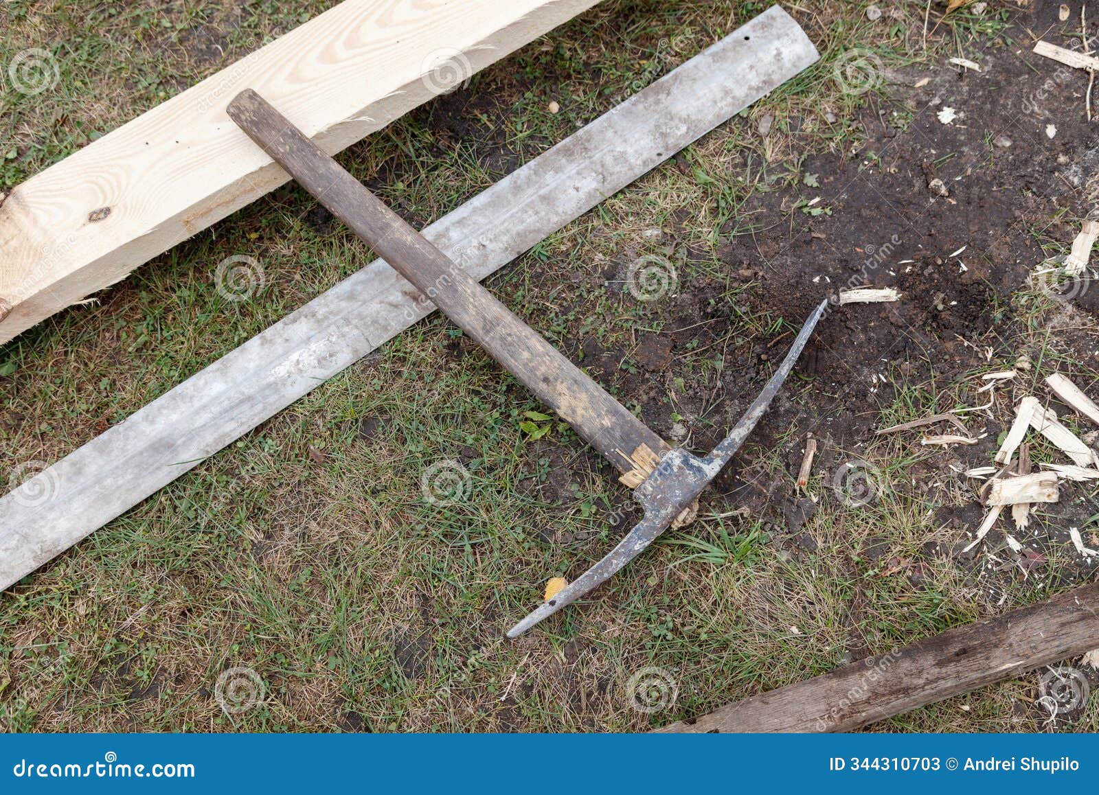 Pickaxe With Wooden Handle On A Wooden Workbench Stock Photography ...