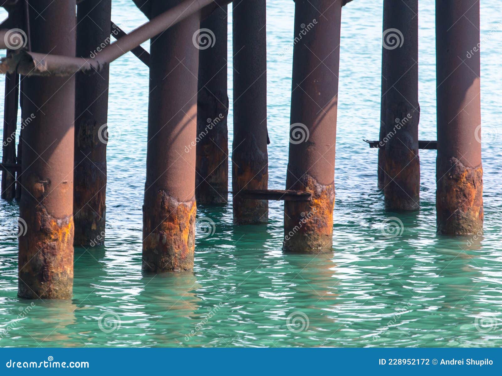 Rusty piles in the water stock photo. Image of rusty - 228952172