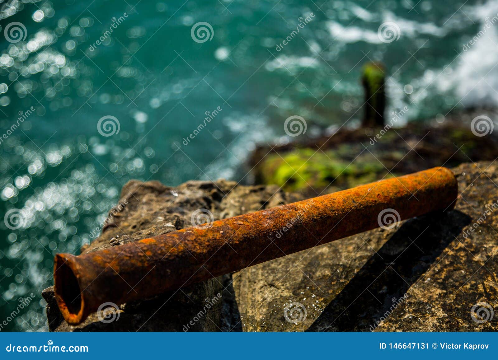 Rusty Pipe on the Background of Moss and Sea Stock Image - Image of ...