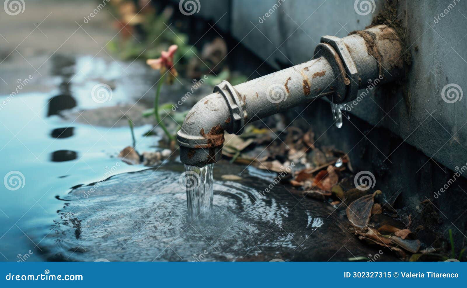 Rusty Pipe Emits Contaminated Water, Symbolizing Environmental ...