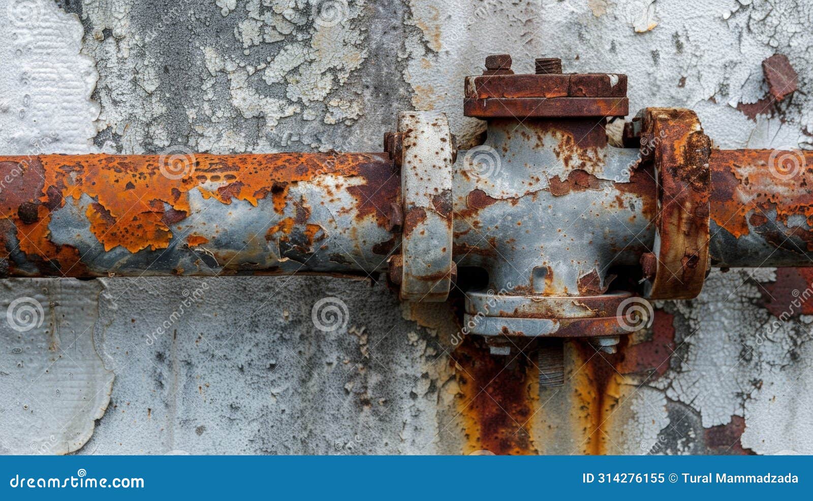 Rusty Pipe and Wall with Flaking Paint Stock Image - Image of rust ...
