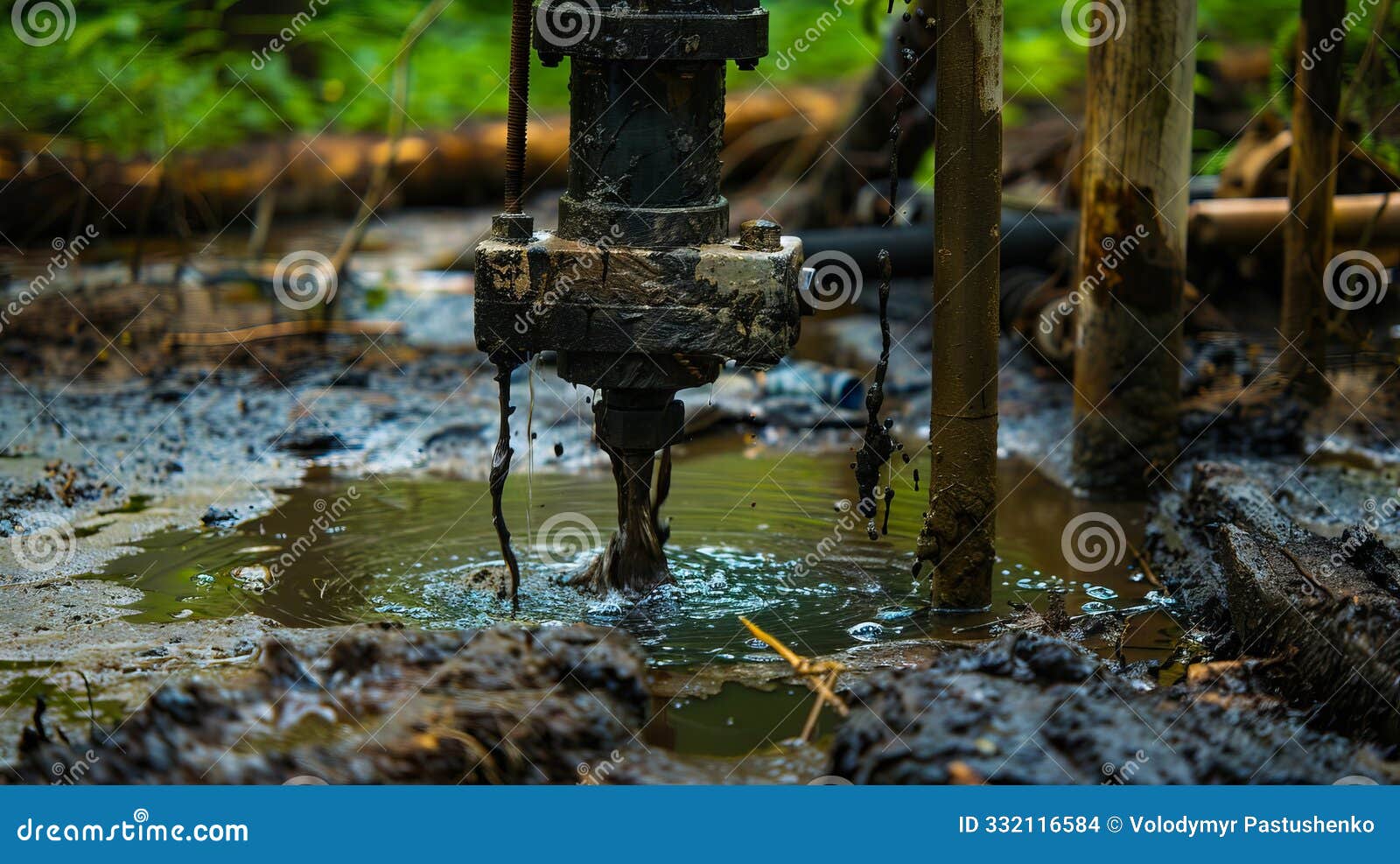 A Rusty Pipe that is Sitting in the Mud Stock Photo - Image of trees ...
