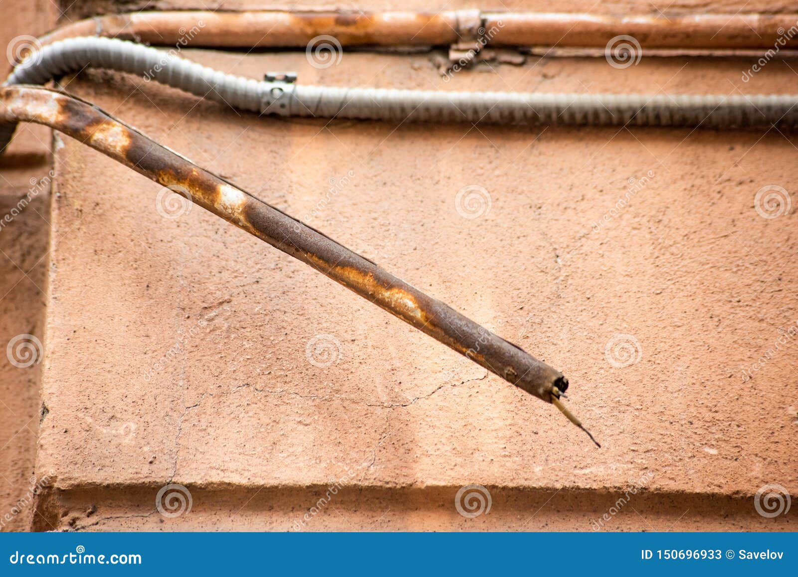 Rusty Pipe with Wires and Corrugated Hose Stock Image - Image of rubber ...