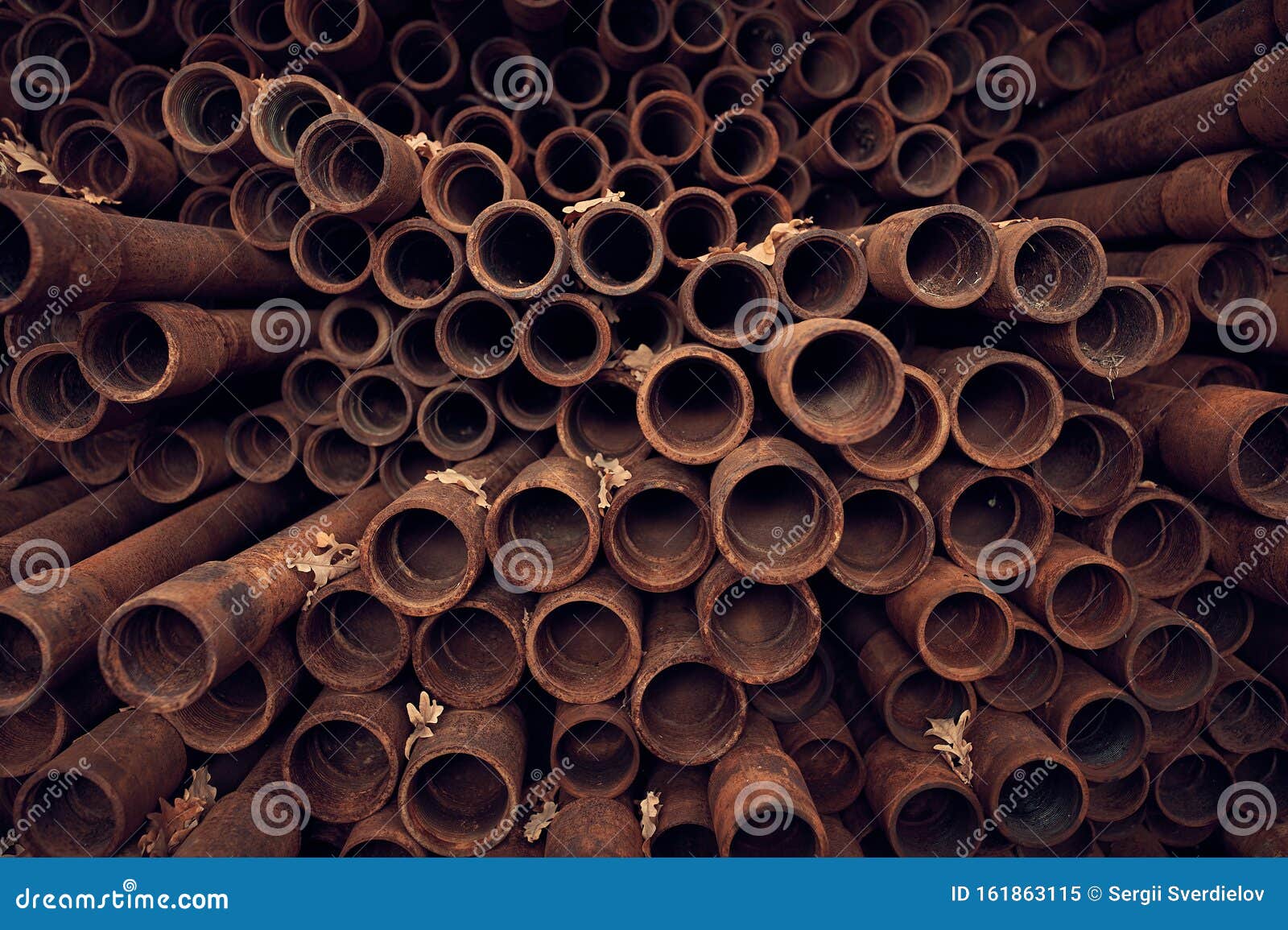 Rusty Pipes Background. End Perspective View. Industrial Concept. Stock ...