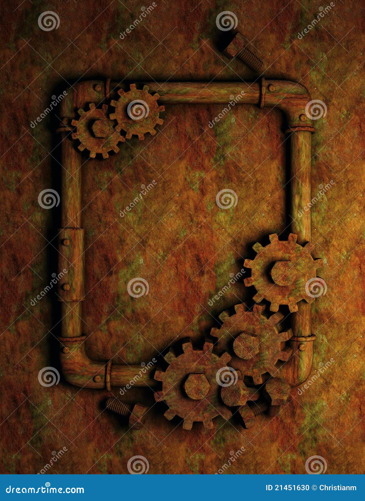 Rusty Pipes and Gears Frame Stock Illustration - Illustration of empty ...