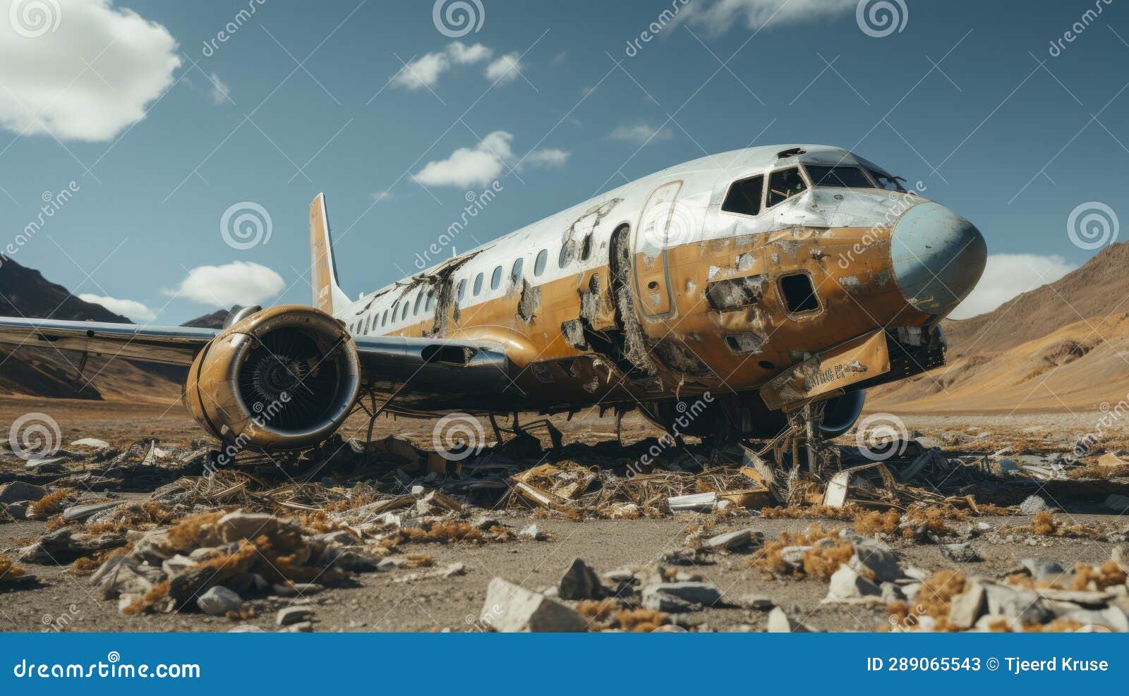 Rusty Plane Crashed in the Middle of the Desert Sand Stock Image ...