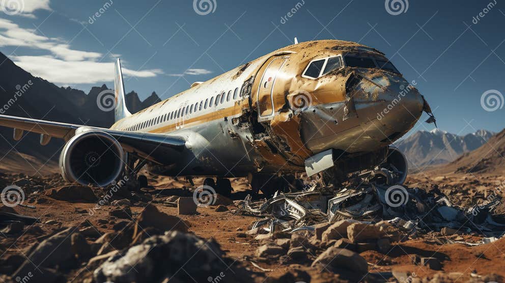 Rusty Plane Crashed in the Middle of the Desert Sand Stock Photo ...